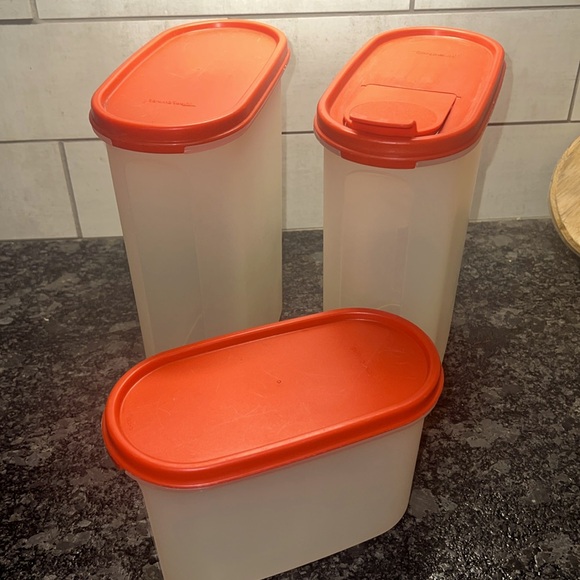 Tupperware | Kitchen | Modular Mates Set Of 3 With Red Lids One Flip ...